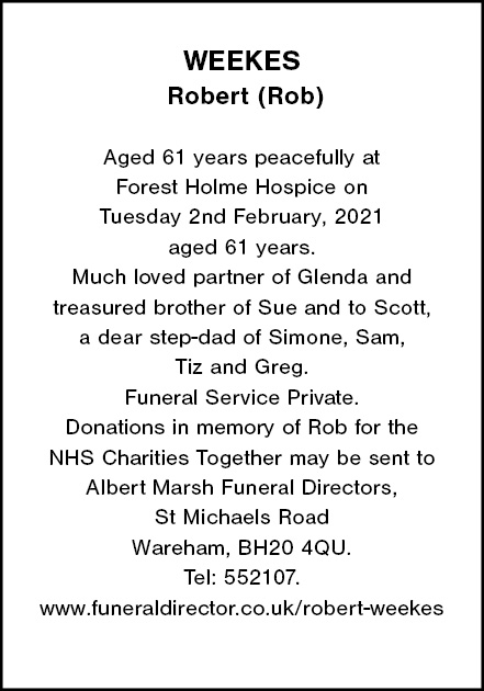 Robert Weekes Funeral Details - Albert Marsh Funeral Directors